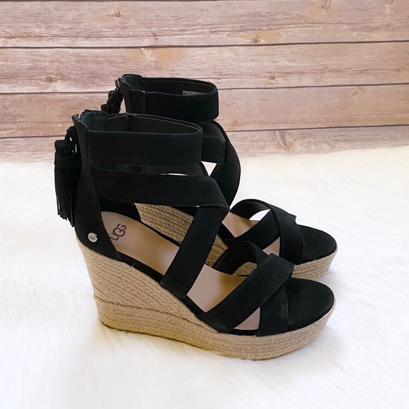 UGG | Shoes | Ugg Raquel Black Espadrille Platform Wedge Sandals | Poshmark